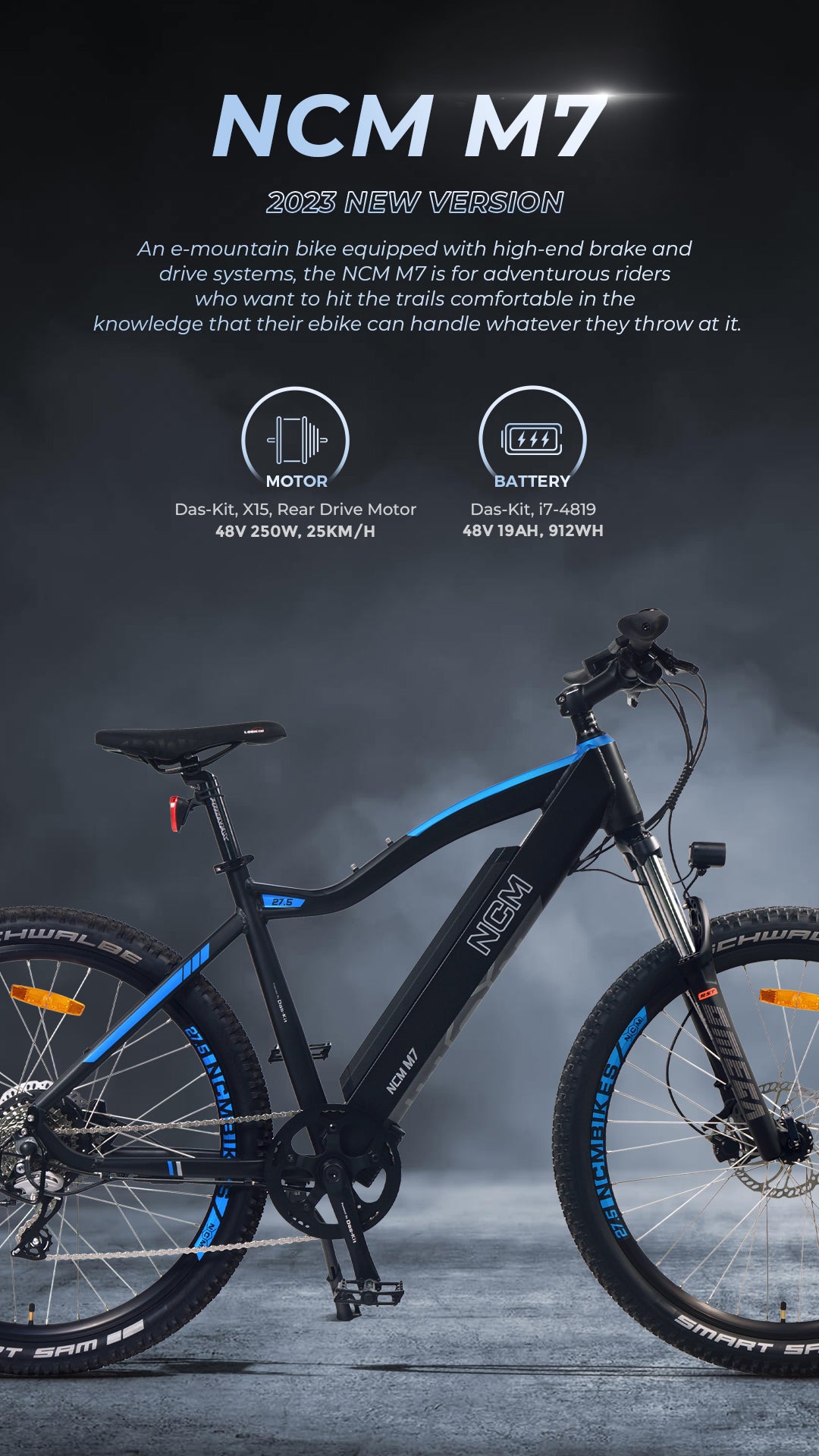NCM M7 Electric Mountain Bike | With GPS Tracking, Torque Sensor