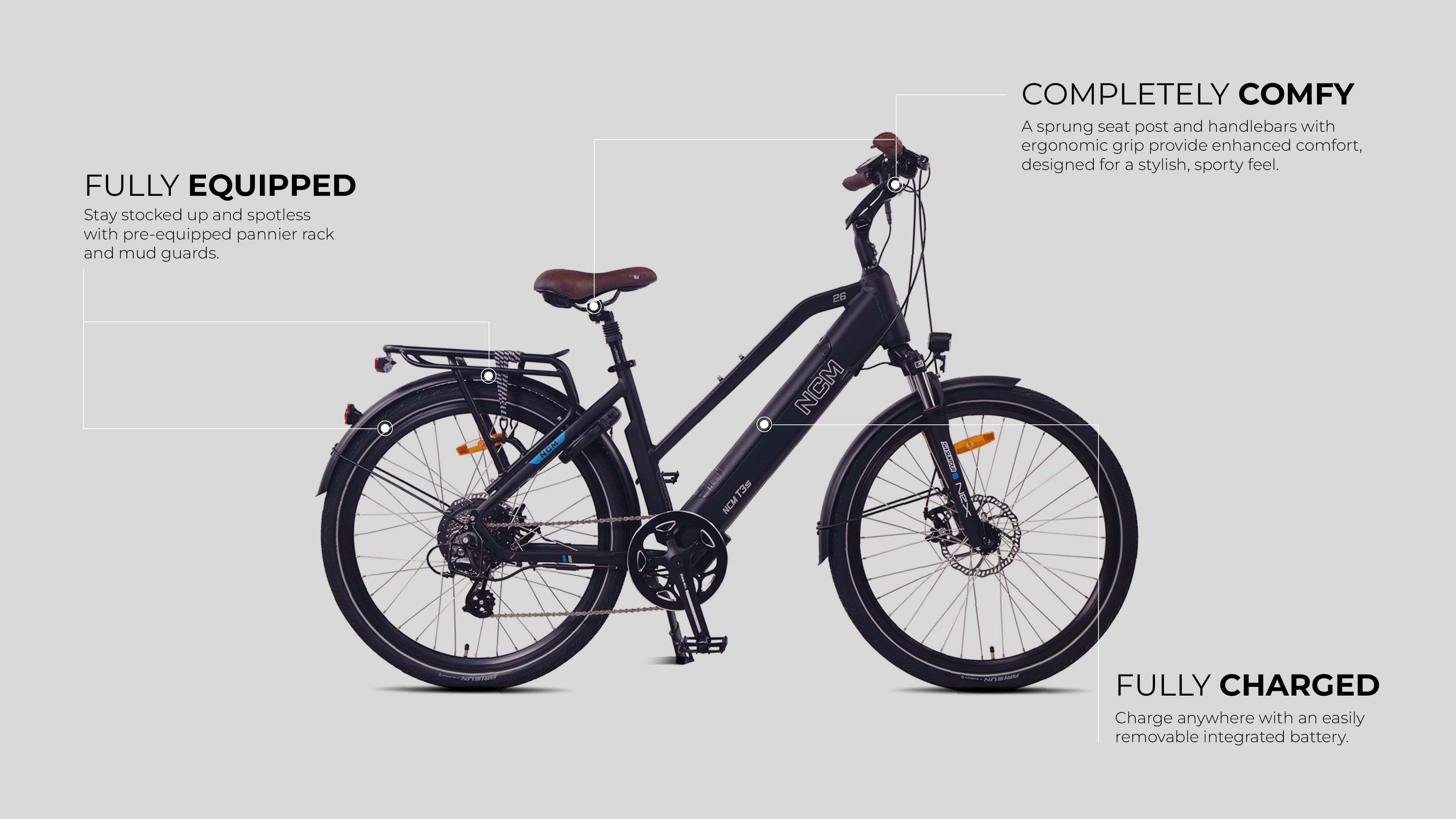 NCM Milano T3s Step Thru Trekking E-Bike | Up to 110km Battery Range